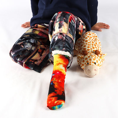 Women's Winter Super Soft Warm Cozy Fuzzy faux fur lined socks Christmas Gift tie-dye Slipper Socks With Grippers