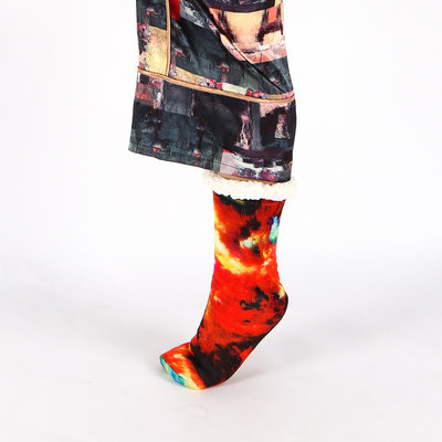 Women's Winter Super Soft Warm Cozy Fuzzy faux fur lined socks Christmas Gift tie-dye Slipper Socks With Grippers