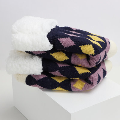 women Slipper Socks Fuzzy Thick Warm Heavy Fleece lined Winter Socks diamond pattern Stockings For ladies sherpa socks