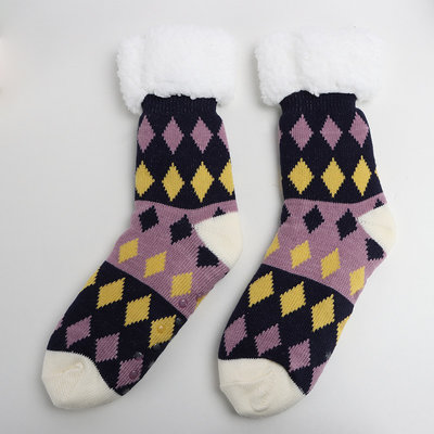women Slipper Socks Fuzzy Thick Warm Heavy Fleece lined Winter Socks diamond pattern Stockings For ladies sherpa socks
