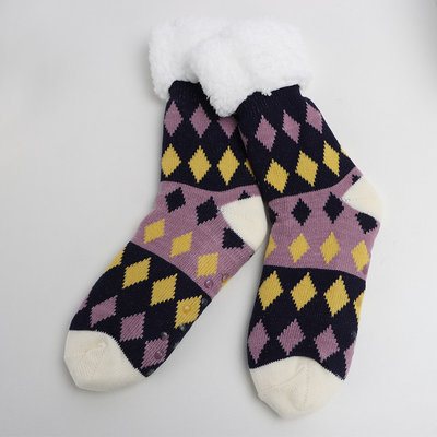 women Slipper Socks Fuzzy Thick Warm Heavy Fleece lined Winter Socks diamond pattern Stockings For ladies sherpa socks