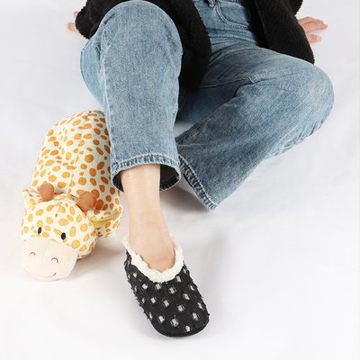 Winter Warm denim Fluffy cotton velvet Cozy Fuzzy Lined Non Slip House indoor Slipper Socks With Grippers For Women