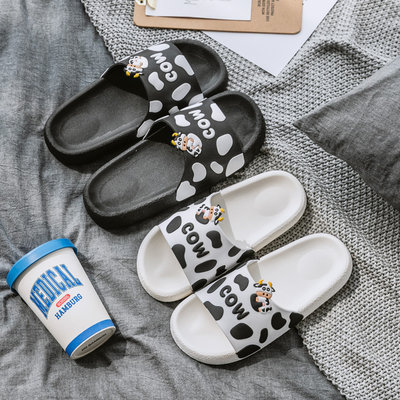 Cute spotted cow couple slippers summer indoor soft high elastic non-slip thick-soled bathroom slippers
