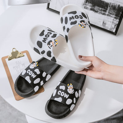 Cute spotted cow couple slippers summer indoor soft high elastic non-slip thick-soled bathroom slippers