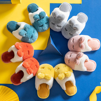 Children Slipper Boys And Girls Winter Indoor Home Warm Anti-Slip Cute Cartoon Rabbit Shape Shoes kids fur slippers