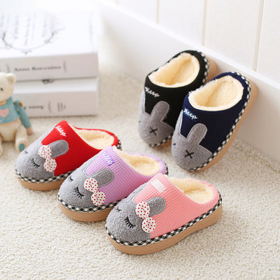 Children slippers home warm cartoon smile rabbit winter non-slip thick bottom cute girls bedroom shoes in stock