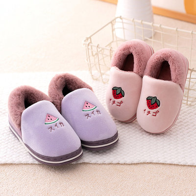 Children home cartoon fruit slippers for boys and girls indoor soft sole non-slip warm cheap bedroom shoes in stock