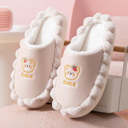 Winter fashion Flowers side plush slippers indoor and outdoor warm non-slip soft sole couple bedroom shoes women