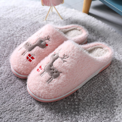 New cartoon slippers female wholesale cute deer printing warm non-slip home indoor shoes autumn winter