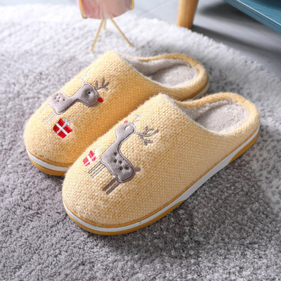 New cartoon slippers female wholesale cute deer printing warm non-slip home indoor shoes autumn winter