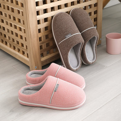 2021 new winter slippers home warm knitted fabric upper plush simple couple indoor non-slip ladies bedroom shoes