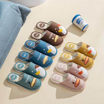 Excellent quality skin-friendly linen slippers female Sweat-absorption hot sale cartoon Duck home indoor shoes