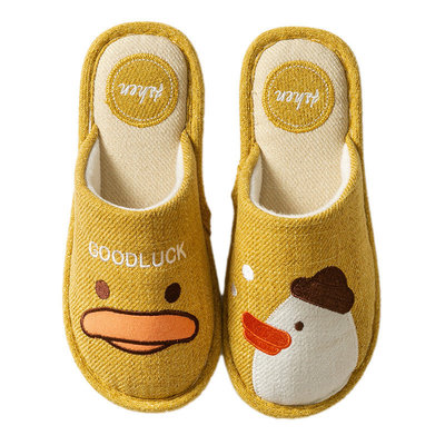 Excellent quality skin-friendly linen slippers female Sweat-absorption hot sale cartoon Duck home indoor shoes