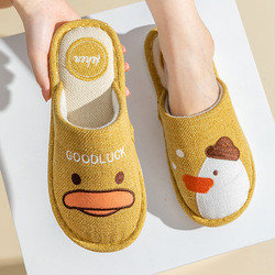 Excellent quality skin-friendly linen slippers female Sweat-absorption hot sale cartoon Duck home indoor shoes