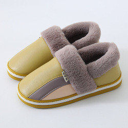 Slippers women winter all-inclusive heel non-slip couple warm waterproof PU leather home indoor shoes for men