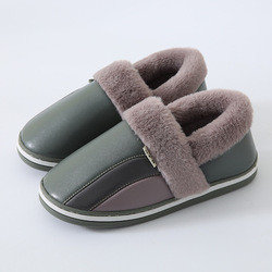 Slippers women winter all-inclusive heel non-slip couple warm waterproof PU leather home indoor shoes for men