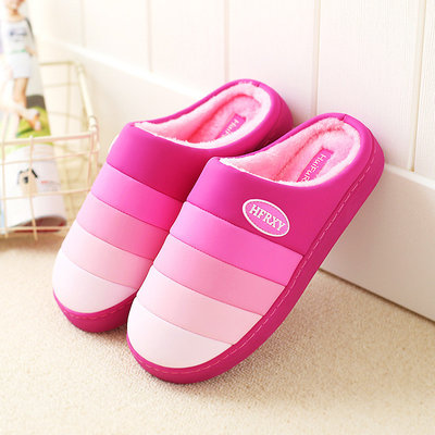 Waterproof non-slip wholesale slippers women thick-soled winter fashion stripes plush couple home indoor shoes