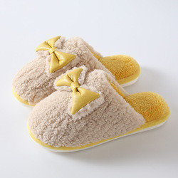 Wholesale Hairy slippers autumn winter couple warm soft plush cute bowknot female non-slip bedroom shoes