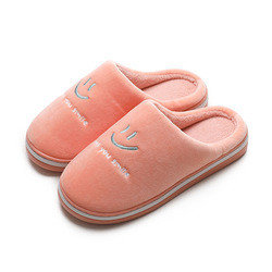 Hot selling 2021 new fashion soft plush winter slippers smile patterns vamp non-slip couple home shoes in stock
