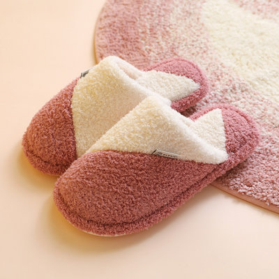 Winter 2021 new fashion stitching color home slippers non-slip warm couple soft plush house shoes women