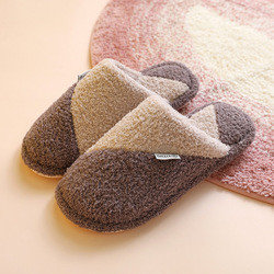 Winter 2021 new fashion stitching color home slippers non-slip warm couple soft plush house shoes women