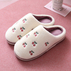 New winter wholesale female cute fruit pattern warm thick bottom slippers non-slip couple home indoor shoes