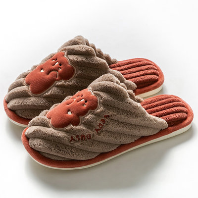 Cute fashion solid color warm home indoor shoes soft plush PVC material anti-slip slippers autumn winter
