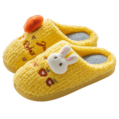 Cheap bowknot and rabbit cartoon shape bedroom closed toe slippers Couple Style non-slip household shoes women