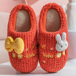 Cheap bowknot and rabbit cartoon shape bedroom closed toe slippers Couple Style non-slip household shoes women