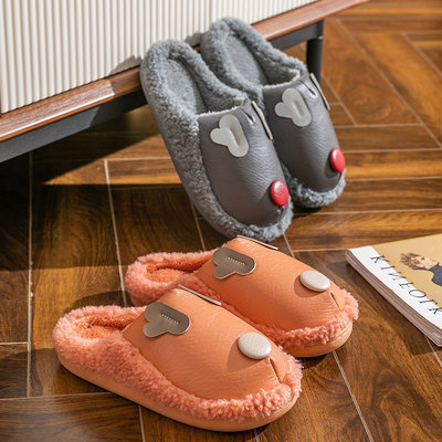 Hot selling fashion cartoon winter warm slippers women Waterproof vamp soft plush non-slip home indoor shoes