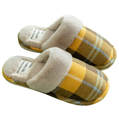 Wholesale couple delicate plush lining home shoes hot sale breathable soft sole non-slip slippers winter
