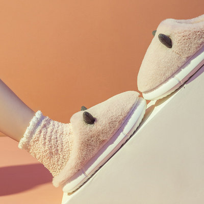 Winter new cartoon Little Ox Horn for women and male slippers PVC material Breathable non-slip Thermal shoes