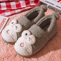 Men Autumn Winter Closed Toe Plush Warm Home Indoor Slippers Women Cartoon Doraemon Shape TPR Non-Slip House Shoes