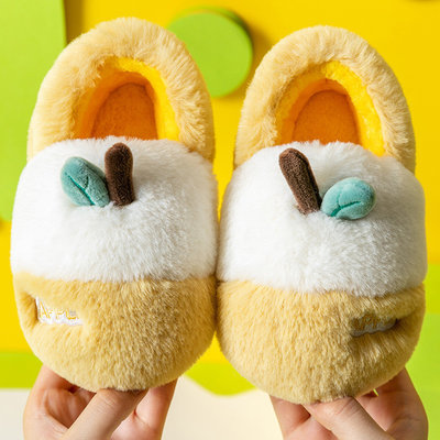 Custom Children Slippers Girls Autumn Winter Home Indoor Shoes Boys Warm Non-Slip Cartoon Apple Shape Baby Slippers