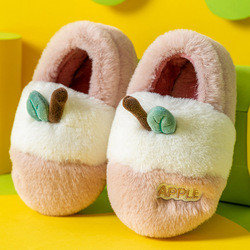 Custom Children Slippers Girls Autumn Winter Home Indoor Shoes Boys Warm Non-Slip Cartoon Apple Shape Baby Slippers