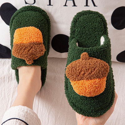Winter Christmas Home Indoor Slippers Cartoon Cute Plush Warm Non-Slip House Shoes Pinecone Moon Star ladies closed shoes
