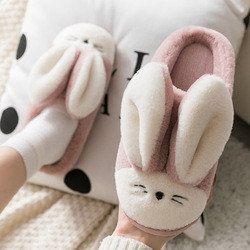 New Design Cartoon Cute Long Rabbit Three-dimensional Shape Home Indoor Slippers Plush Warm Non-Slip bedroom Shoes