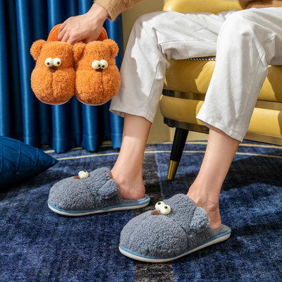 Cartoon Slipper Plush Soft Kawaii Home Flat Shoes Non-slip house Indoor closed toe slipper  Ladies Octopus Slippers faux fur