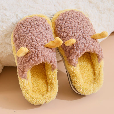 New arrival 3D Cartoon Antlers Children Slippers Fashion Cute Warm Non-Slip Baby House Indoor Slippers faux fur