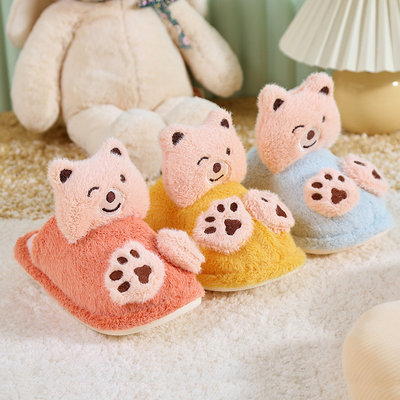 2021 New Design Winter Cartoon Bear Couple Slippers Female Cute  Plush Thermal Non-slip Home indoor Shoes