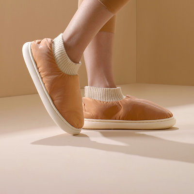 2021 Autumn Winter Simplicity Print Letter Down Elastic band TPR Slippers Women Non-slip Thermal Home Indoor Shoes