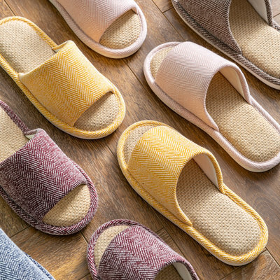 2021 new fashion linen couple slippers autumn home non-slip mute and sweat-absorbent soft bottom floor slippers