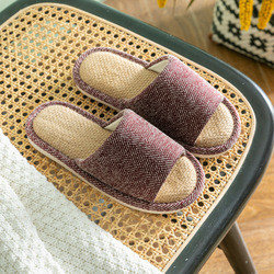 2021 new fashion linen couple slippers autumn home non-slip mute and sweat-absorbent soft bottom floor slippers