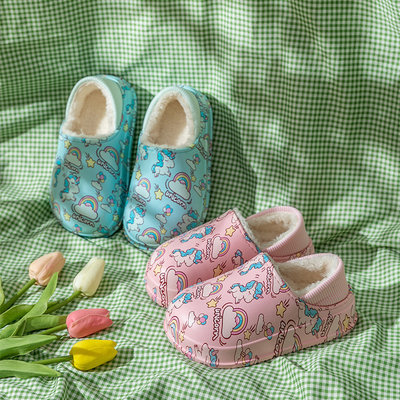 Wholesale Custom baby EVA Waterproof Upper Cute Cartoon Plush Warm Home Indoor Shoes Winter Children Slippers garden shoes