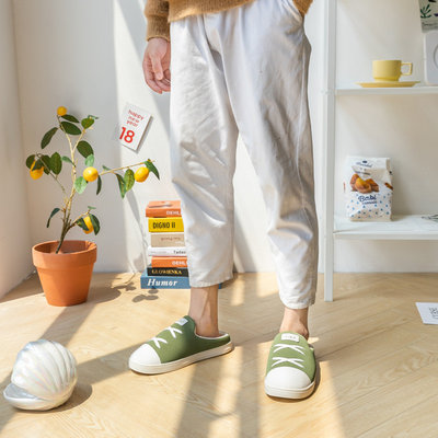 Outer wear waterproof plus velvet couple cotton mop autumn and winter home cute thick-soled non-slip slippers