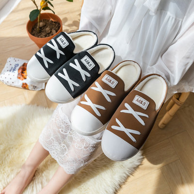 Outer wear waterproof plus velvet couple cotton mop autumn and winter home cute thick-soled non-slip slippers