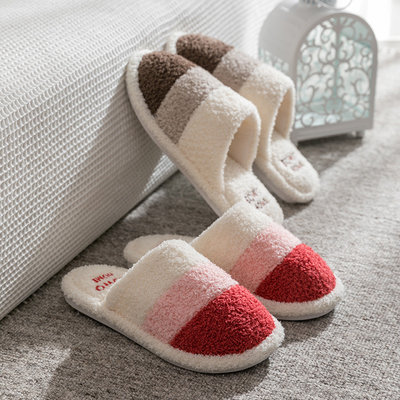Explosive style plush slippers Winter indoor non-slip couple slippers Home warm wear-resistant fleece shoes