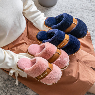 Hot-selling home couple warm slippers in autumn and winter fashion plush non-slip wear-resistant slippers wholesale