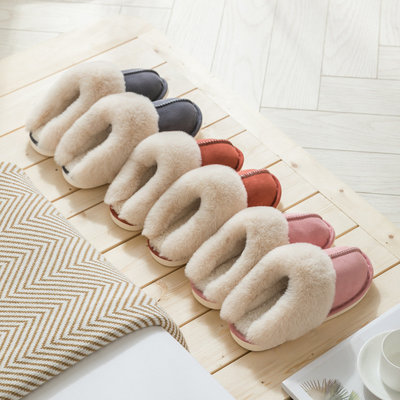 wholesale 2021 new faux suede unisex couple slipper winter Non-slip and wear-resistant artificial fur lining indoor shoes