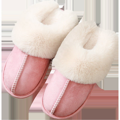 wholesale 2021 new faux suede unisex couple slipper winter Non-slip and wear-resistant artificial fur lining indoor shoes